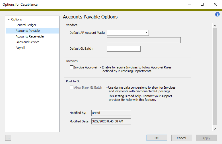 Accounts Payable options