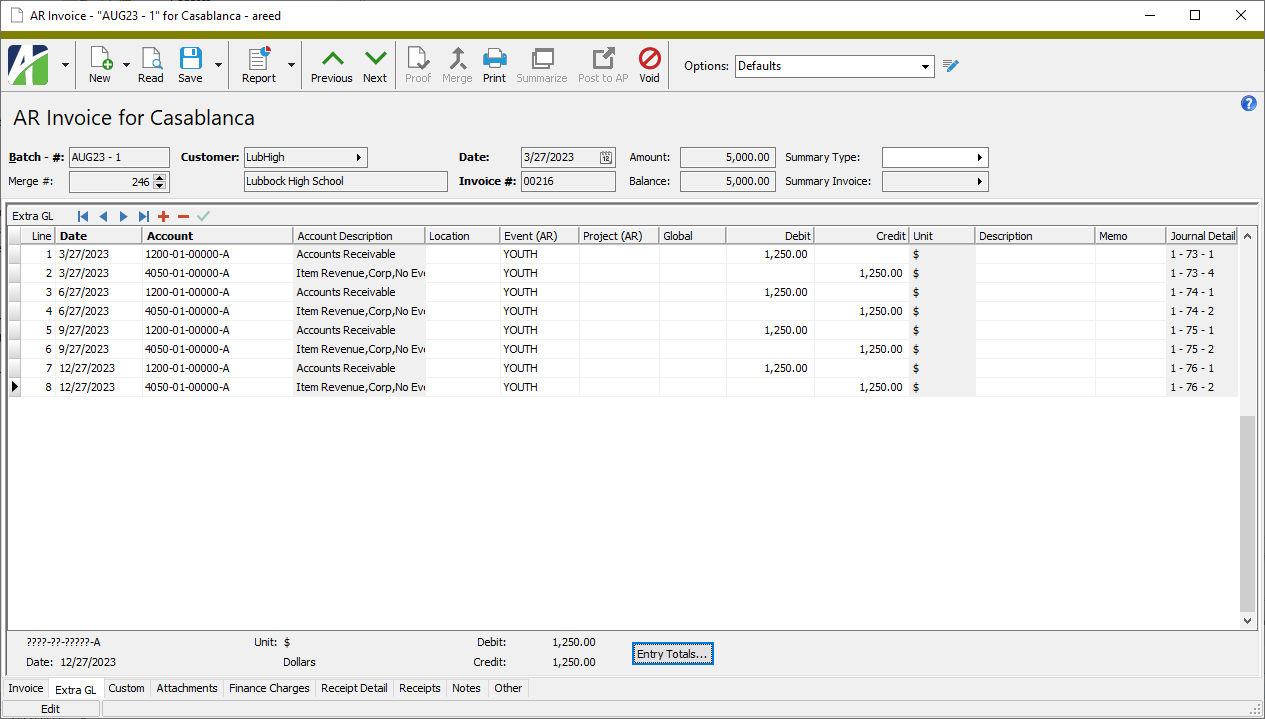 AR invoice extra GL detail