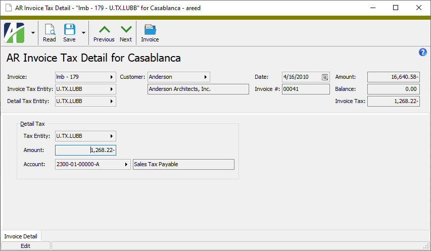 AR invoice tax detail