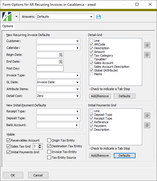 Recurring AR invoice options