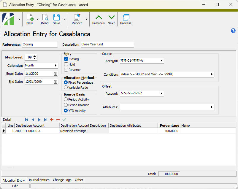 Allocation journal entries