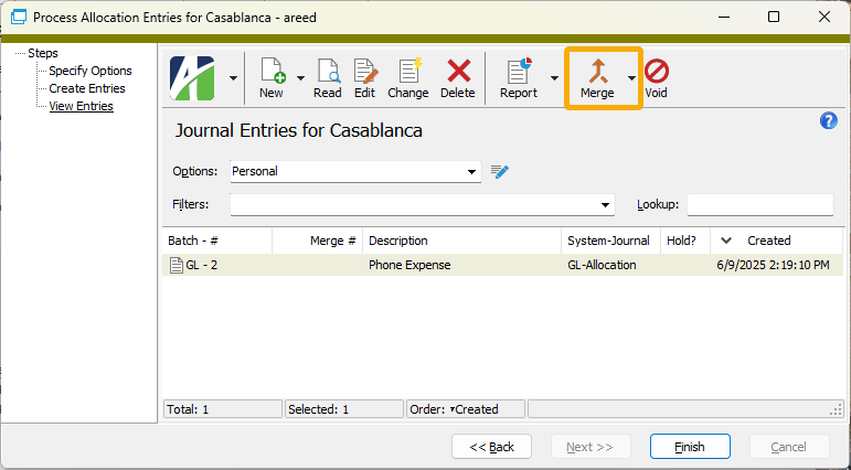 Allocation journal entries