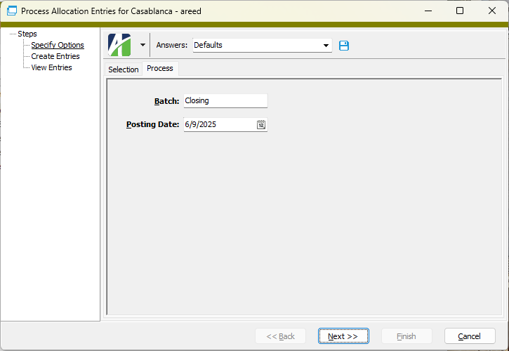 Allocation journal entries