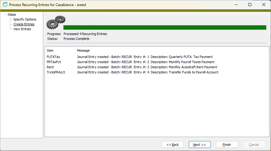 Recurring journal entries