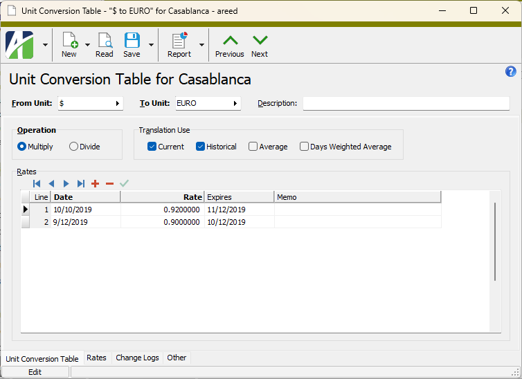 Unit conversion rates